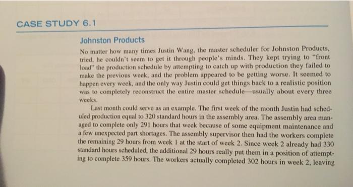 Solved CASE STUDY 6.1 Johnston Products No matter how many | Chegg.com