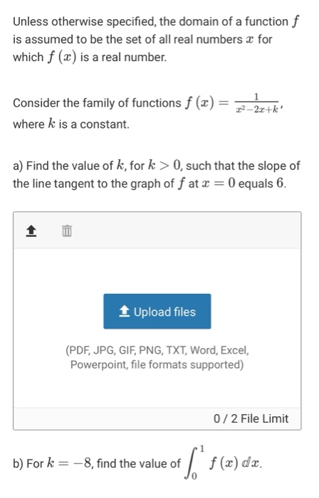 Solved Unless otherwise specified, the domain of a function | Chegg.com