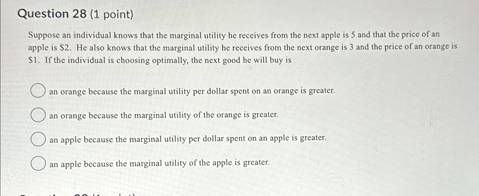 Solved Question 28 (1 ﻿point)Suppose an individual knows | Chegg.com