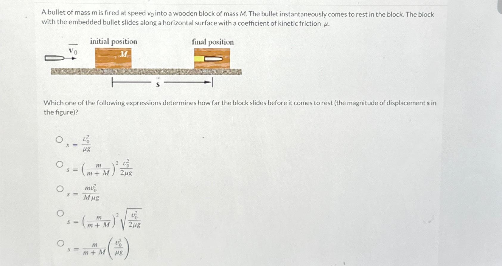 Solved A bullet of mass m is fired at speed v_(0) into a | Chegg.com