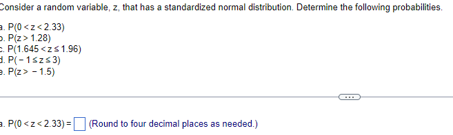 Consider a random variable, z, ﻿that has a | Chegg.com