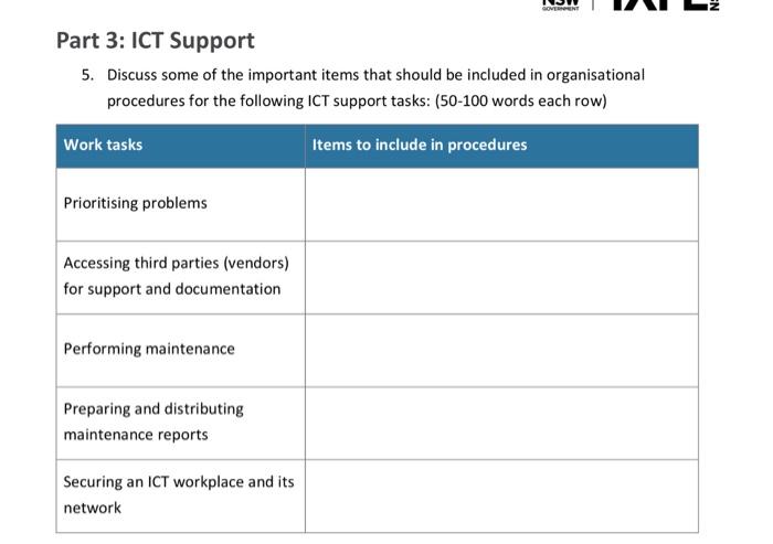 Part 3: ICT Support 5. Discuss some of the important | Chegg.com