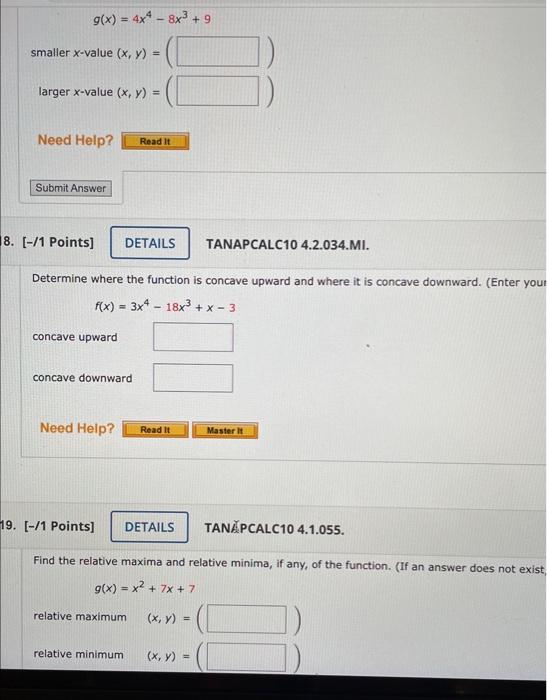 Solved g(x)=4x4−8x3+9 smaller x-value (x,y)= larger x-value | Chegg.com