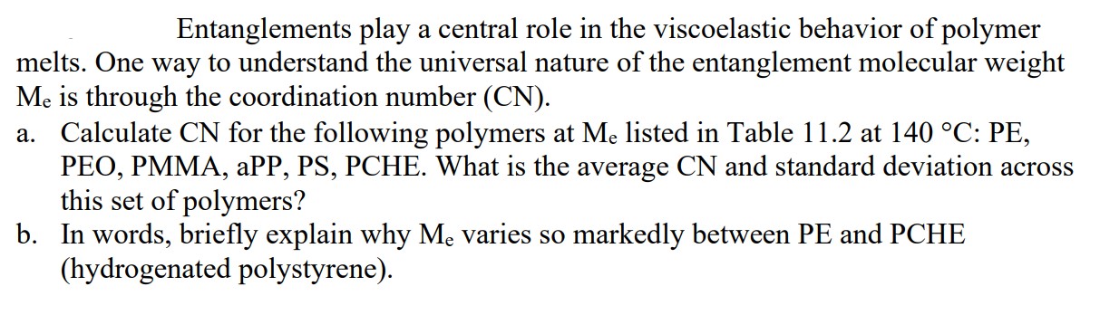 Solved Entanglements play a central role in the viscoelastic | Chegg.com