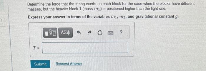 Solved Two blocks of masses m1 and m2 hang at the ends of a | Chegg.com