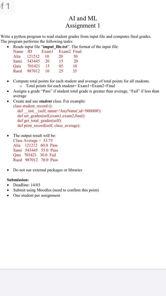 Solved F1 Ai And Ml Assignment 1 Write A Python Program To 0838