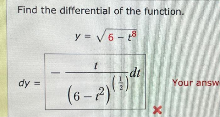 Solved Find the differential of the function. | Chegg.com