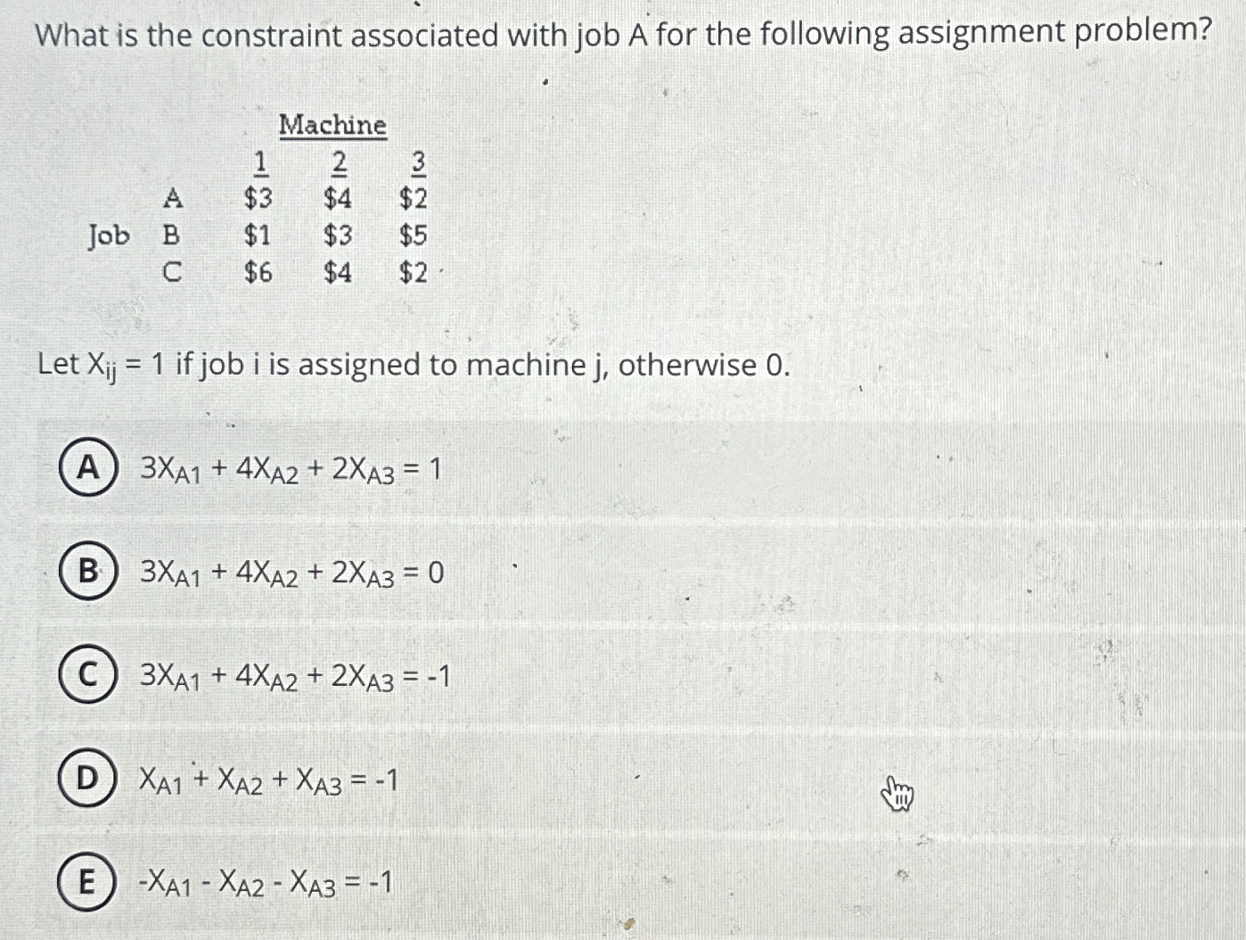 Solved What is the constraint associated with job A for the | Chegg.com