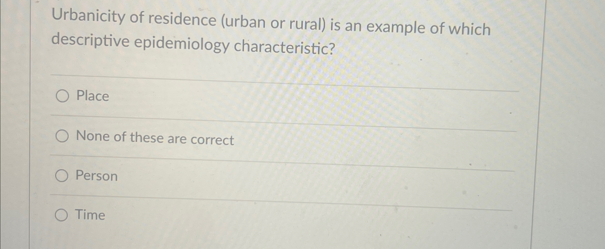 Solved Urbanicity of residence (urban or rural) ﻿is an | Chegg.com