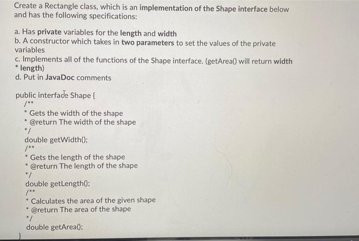 Solved Create a Rectangle class, which is an implementation | Chegg.com
