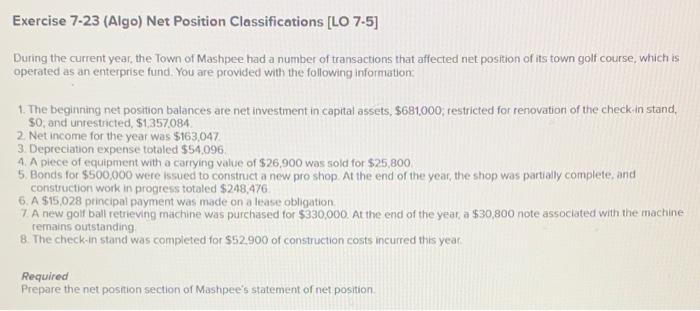 Solved Exercise 7-23 (Algo) Net Position Classifications [LO | Chegg.com
