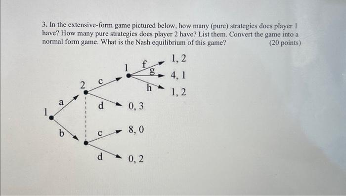 Solved 3. In the extensive-form game pictured below, how | Chegg.com