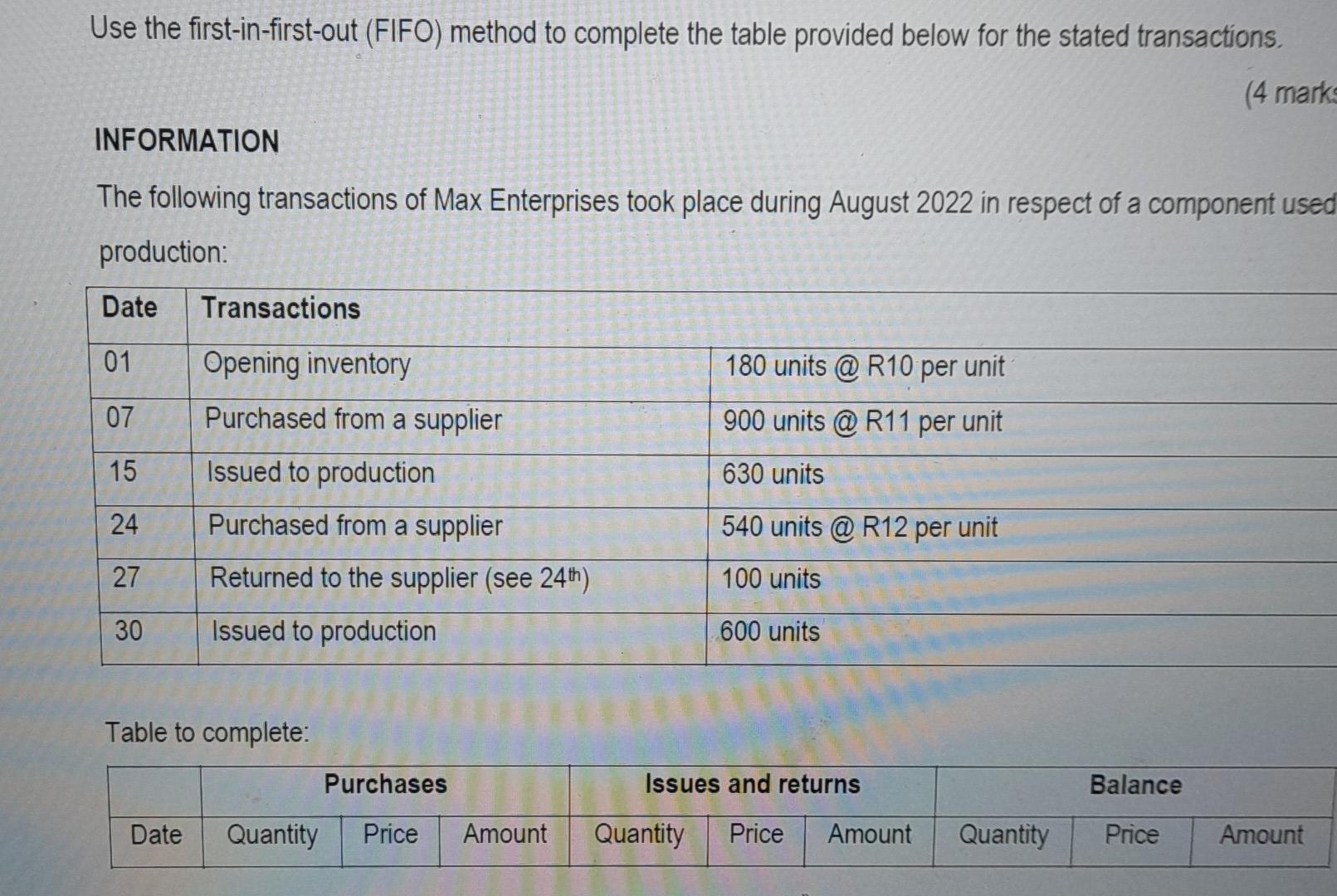 Solved Use the first-in-first-out (FIFO) method to complete | Chegg.com