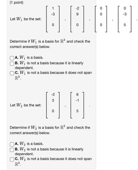 Solved (1 point) Let W1 be the set: | Chegg.com