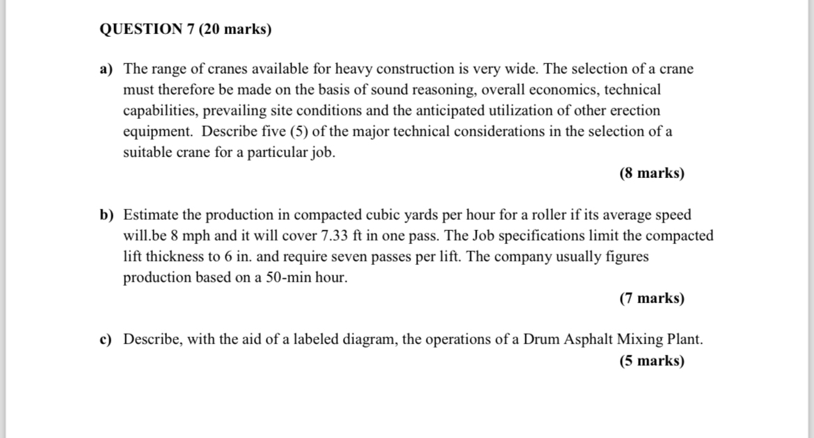 Solved QUESTION 7 (20 ﻿marks)a) ﻿The range of cranes | Chegg.com