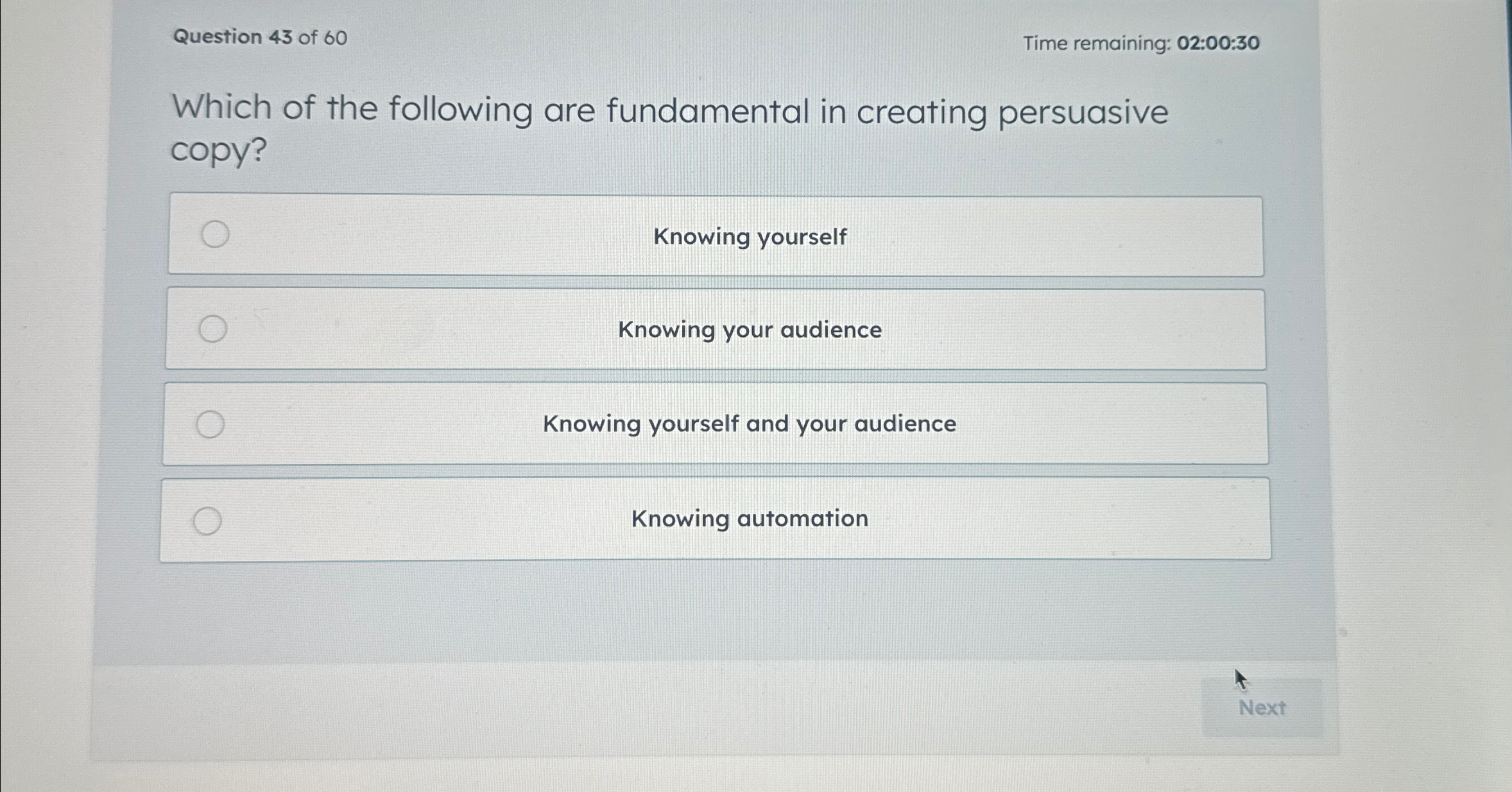 Solved Question 43 ﻿of 60Time remaining: 02:00:30Which of | Chegg.com