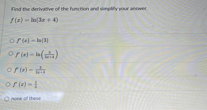 Solved Find the derivative of the function and simplify your | Chegg.com