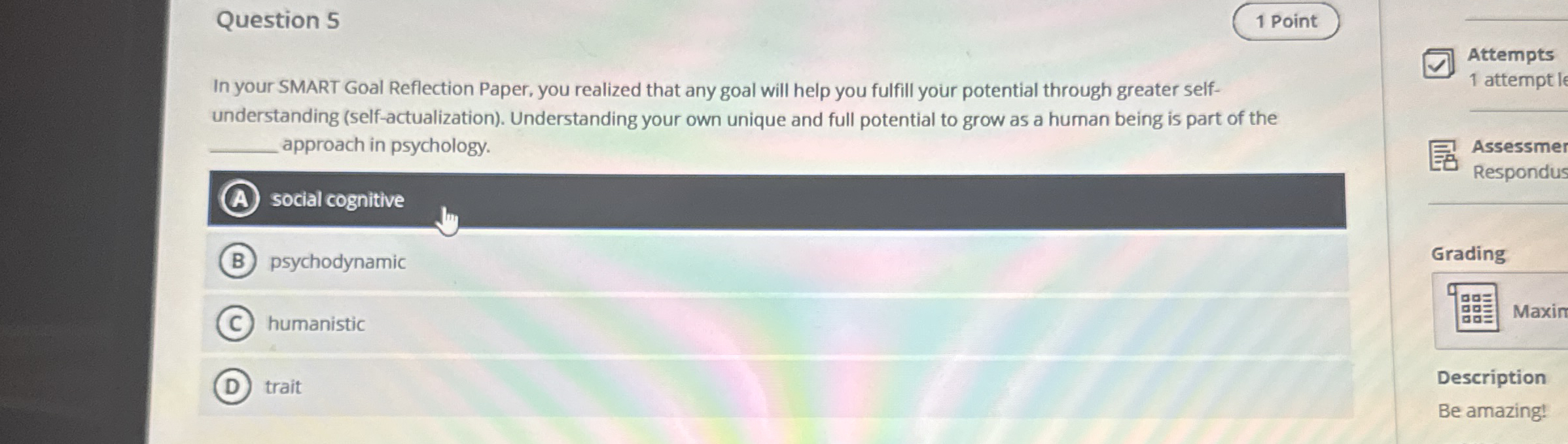 Solved Question 51 ﻿PointIn your SMART Goal Reflection | Chegg.com