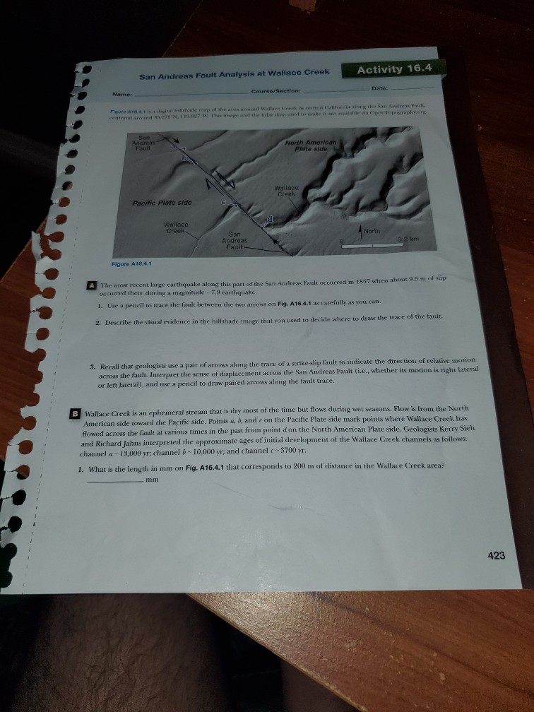 San Andreas Fault Analysis at Wallace Creek Activity | Chegg.com