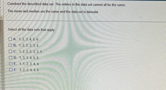 Solved Construct the described data set. The entries in the | Chegg.com