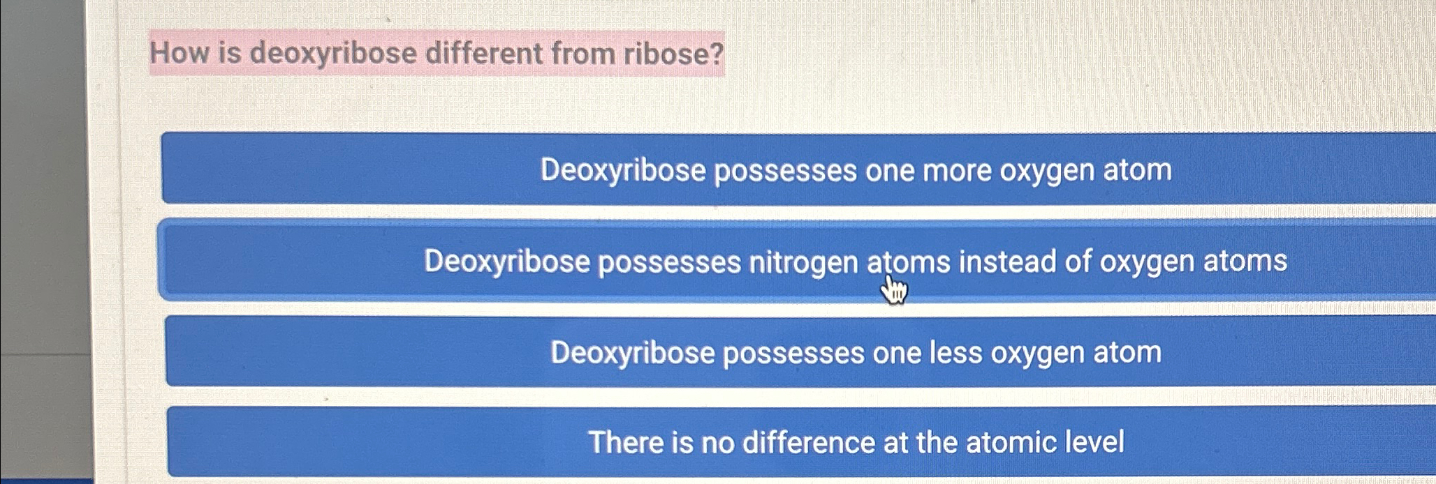 Solved How is deoxyribose different from ribose?Deoxyribose | Chegg.com