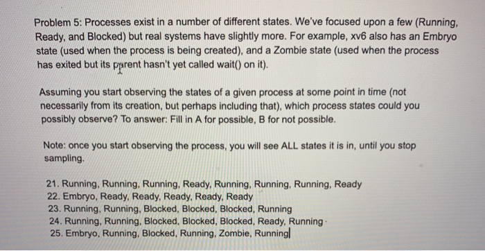 Solved Problem 5: Processes exist in a number of different | Chegg.com