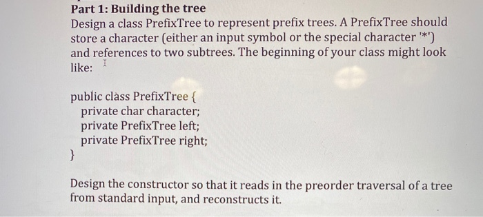 Part 1: Building the tree Design a class PrefixTree | Chegg.com