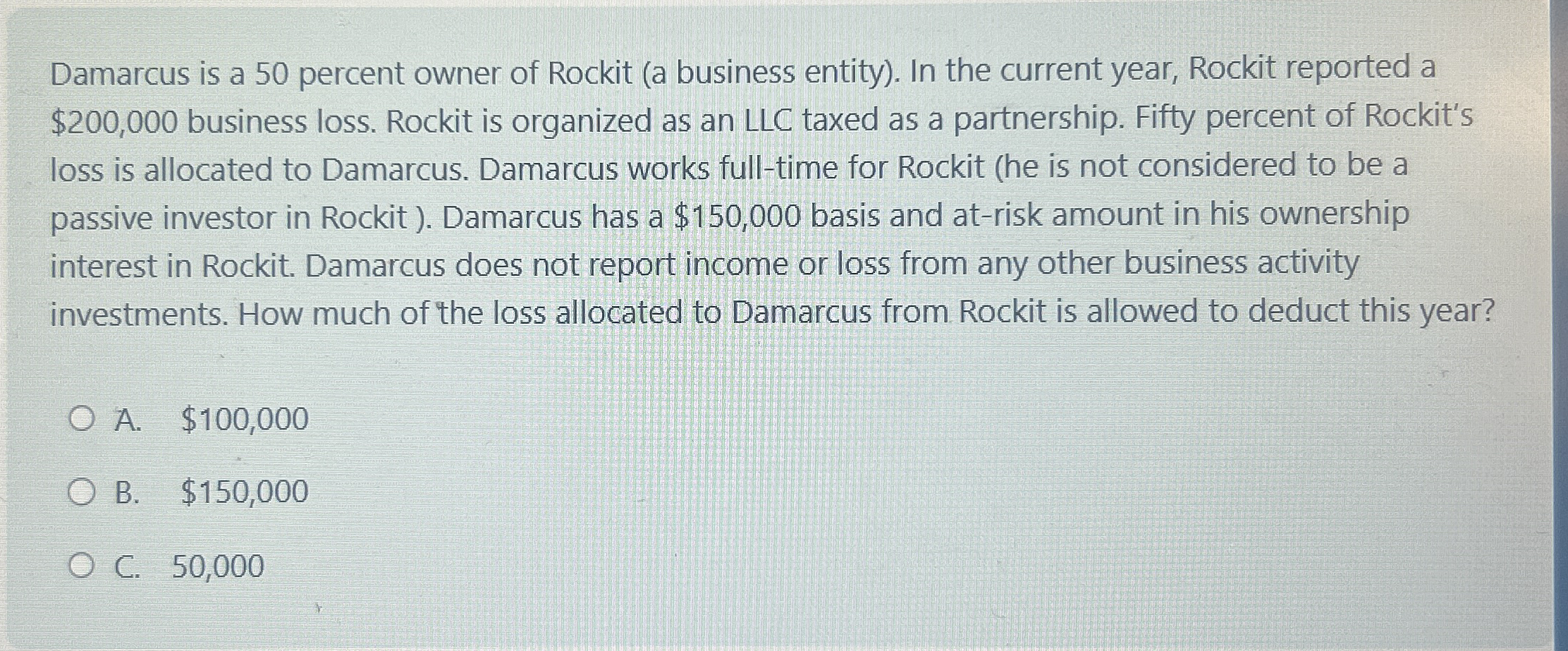 Solved Damarcus is a 50 ﻿percent owner of Rockit (a business | Chegg.com