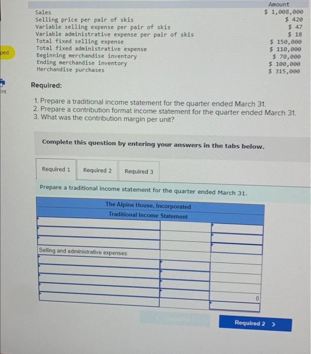Solved Required: 1. Prepare a traditional income statement | Chegg.com
