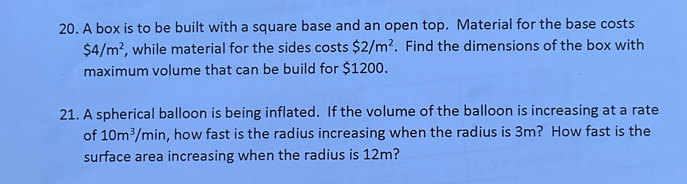Solved A box is to be built with a square base and an open | Chegg.com