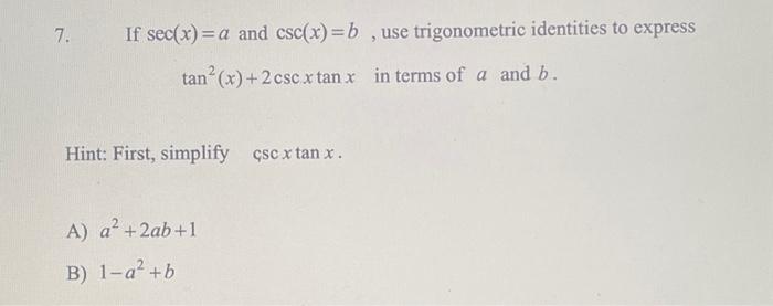 Solved C) a2+2a+1 D) a2+2a−1 E) a2+2b−1 F) None of these. | Chegg.com