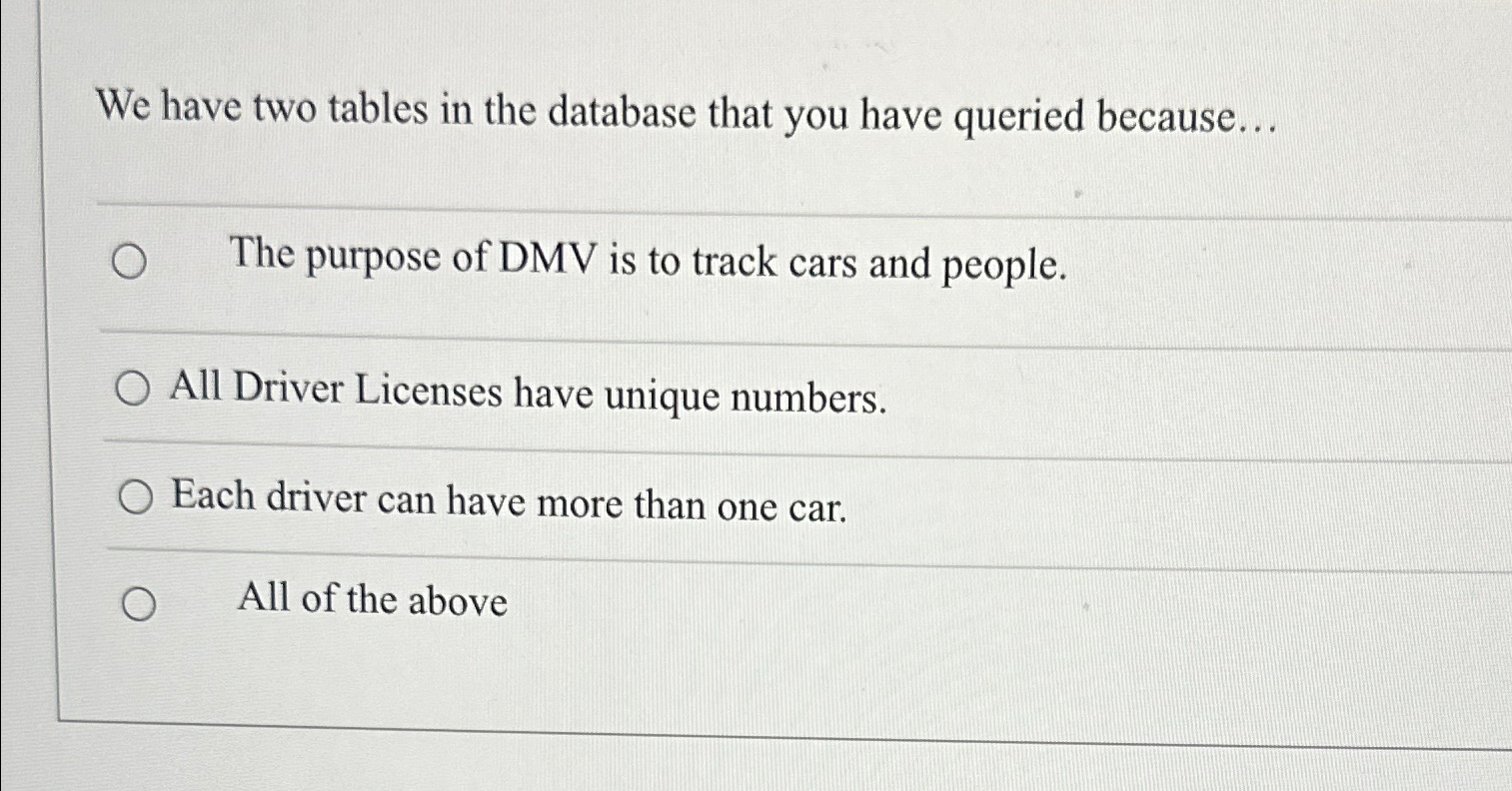 Solved We have two tables in the database that you have | Chegg.com