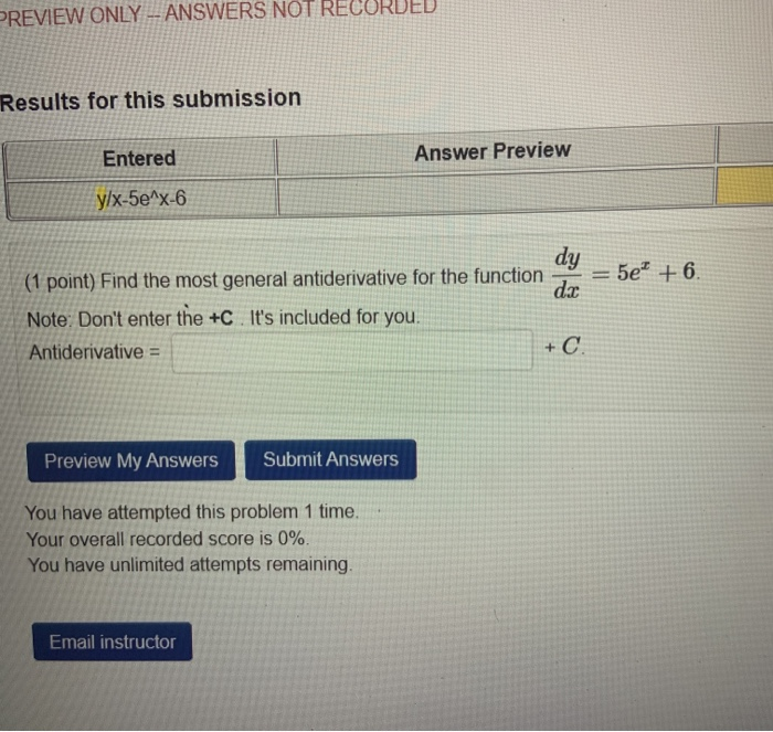 Solved PREVIEW ONLY -- ANSWERS NOT RECORDED Results for this | Chegg.com
