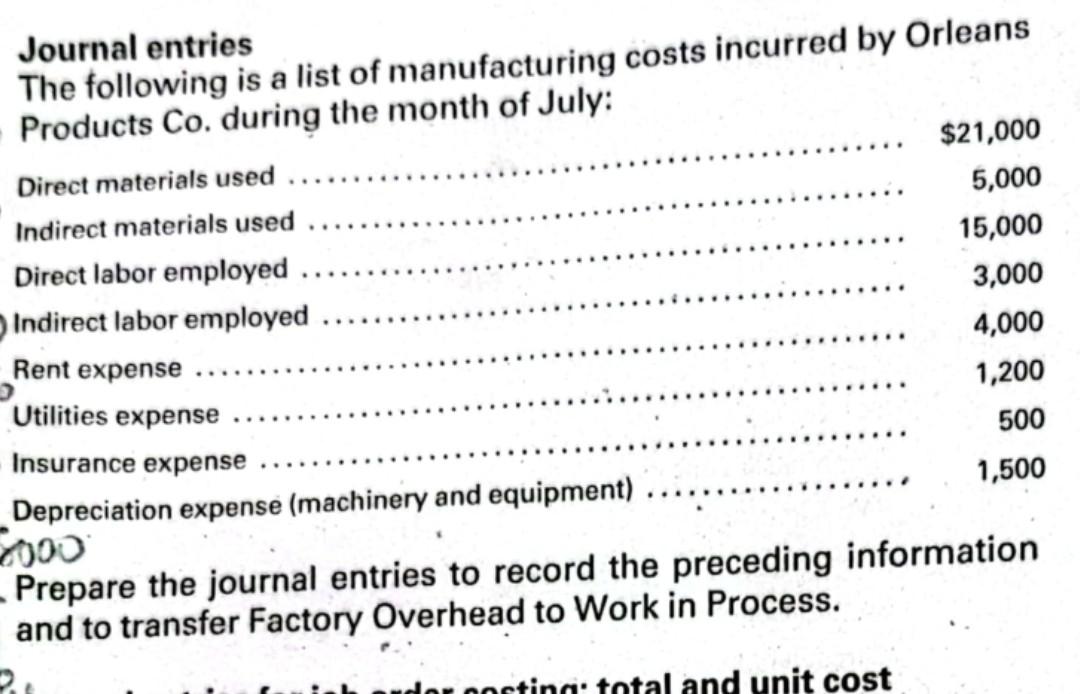 Solved Journal entries o a list of manufacturing costs | Chegg.com
