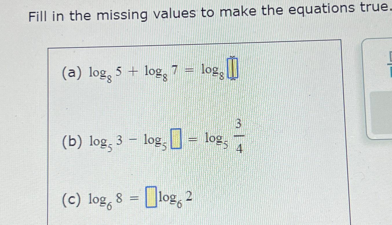 Solved Fill in the missing values to make the equations | Chegg.com