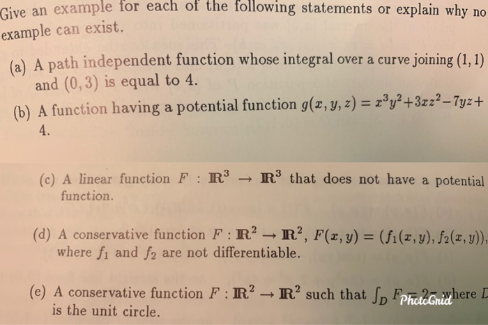 Solved an example for each of the following statements or | Chegg.com
