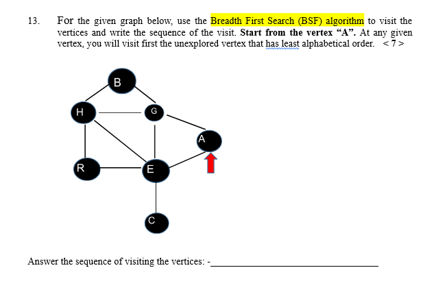 Solved For the given graph below, use the Breadth First | Chegg.com