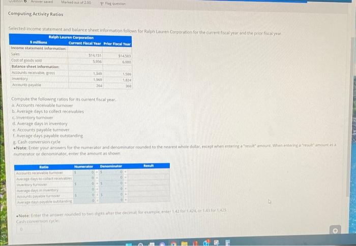 Solved Selected income statement and balance sheet | Chegg.com
