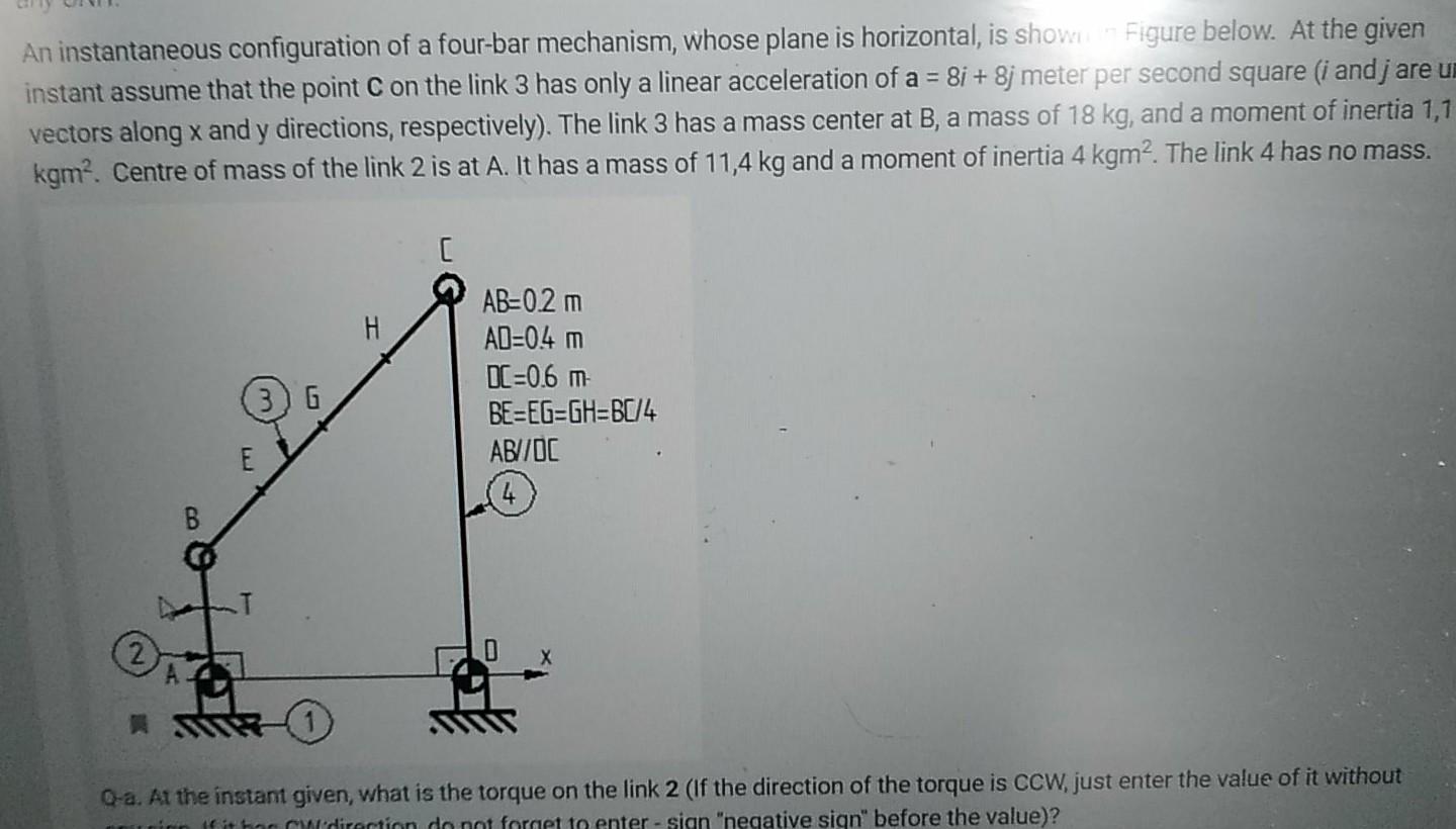 Solved An instantaneous configuration of a four-bar | Chegg.com