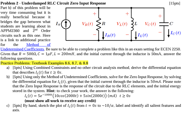 Solved Problem 2 - ﻿Underdamped RLCPart b2^(nd ) ﻿Order | Chegg.com