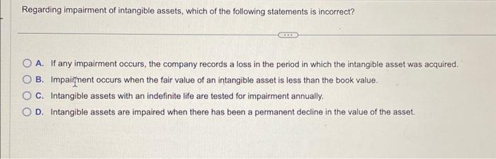 Solved Regarding impairment of intangible assets, which of | Chegg.com