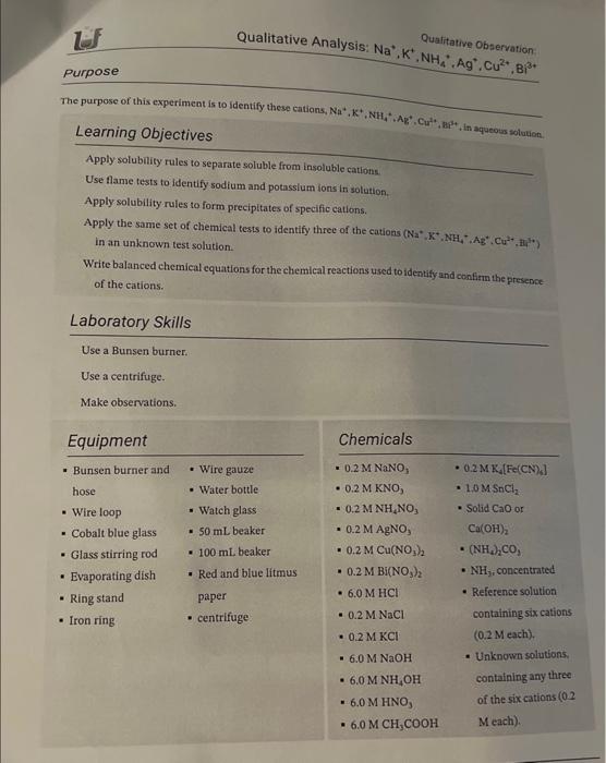 Solved Use your results for the ammonium ion test to | Chegg.com