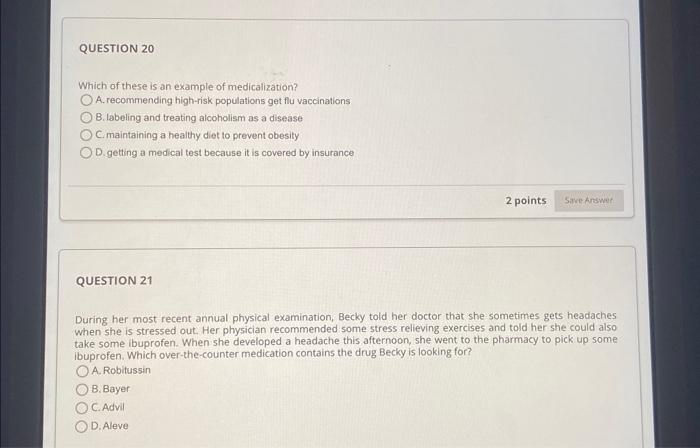 Solved Which of these is an example of medicalization? A. | Chegg.com