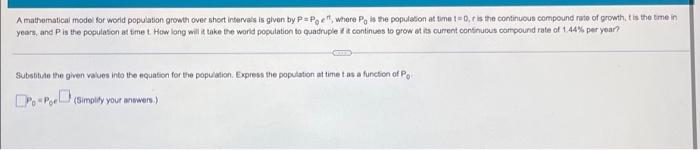 Solved A mathematical model for world population growth over | Chegg.com