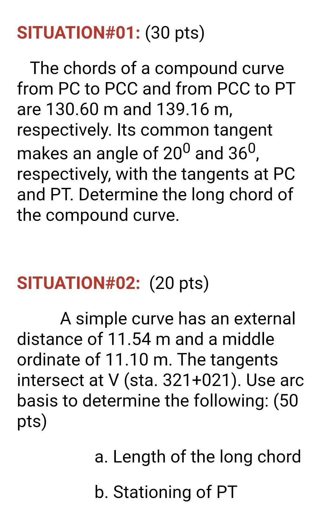 Solved SITUATION#01: (30 pts) The chords of a compound curve | Chegg.com