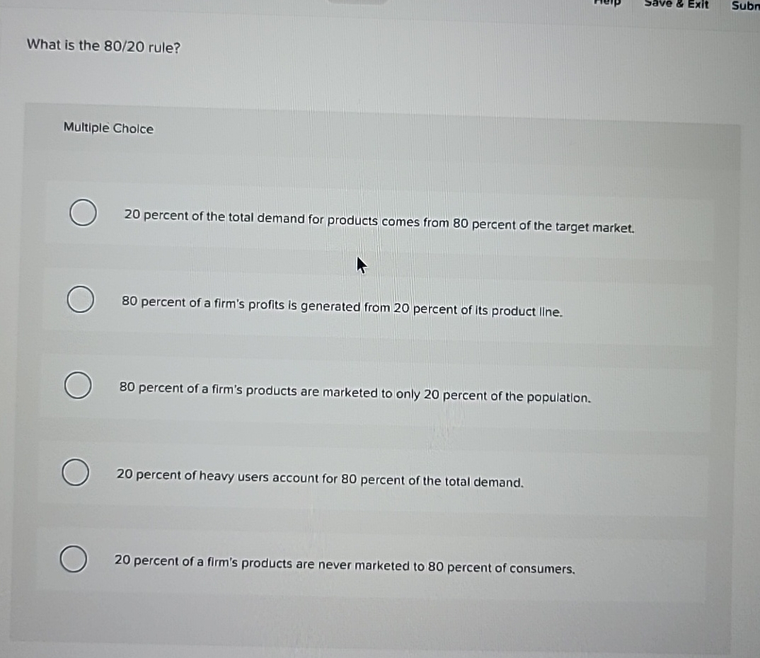Solved What is the 8020 ﻿rule?Multiple Choice20 ﻿percent of | Chegg.com