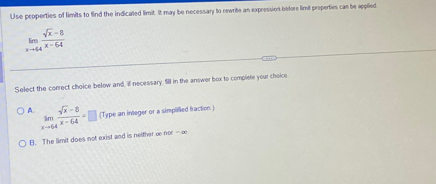 Solved Use properties of limits to find the indicated limit. | Chegg.com