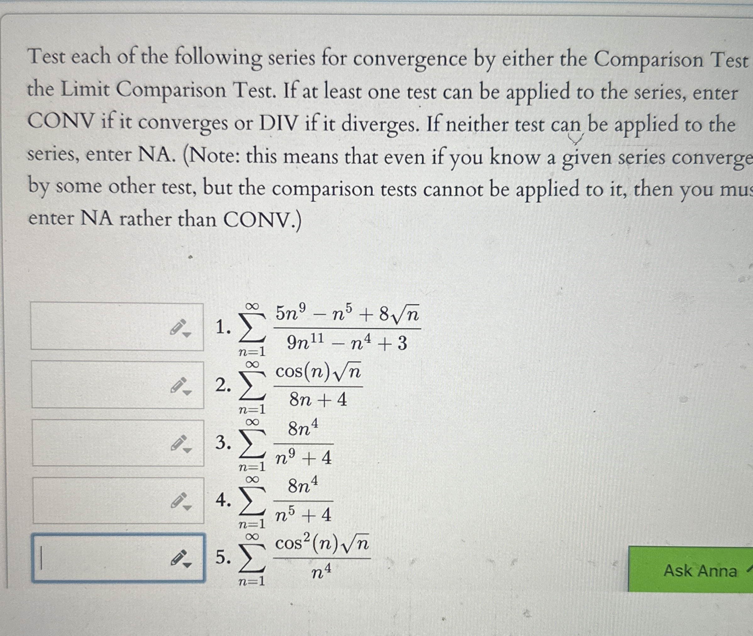 Solved Test each of the following series for convergence by | Chegg.com