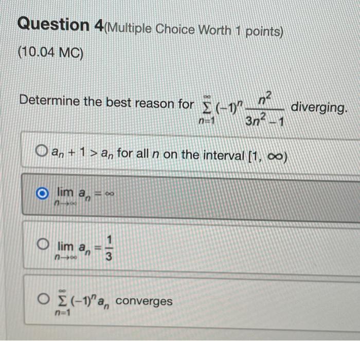 Solved Question 4(Multiple Choice Worth 1 points) (10.04 MC) | Chegg.com