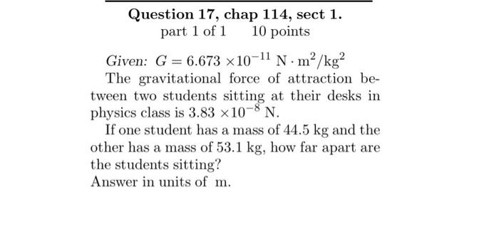Solved Question 17, chap 114 , sect 1 . part 1 of 110 points | Chegg.com